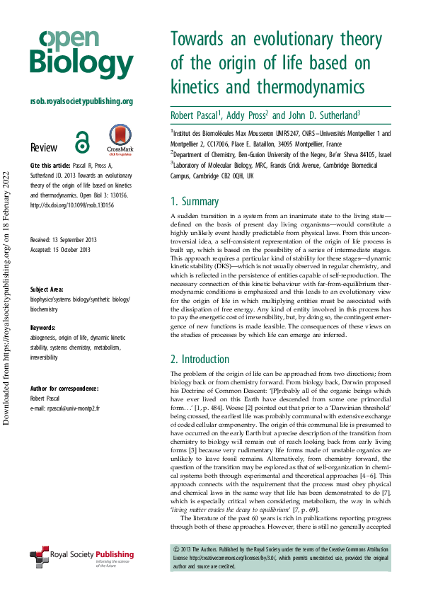 (PDF) Towards an evolutionary theory of the origin of life based on ...