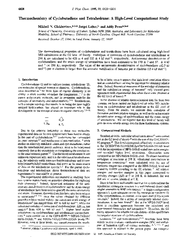(PDF) Thermochemistry of Cyclobutadiene and Tetrahedrane: A High-Level Computational Study