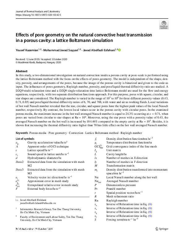 (PDF) Effects of pore geometry on the natural convective heat transmission in a porous cavity: a ...