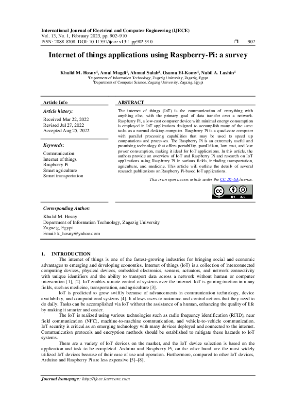 Pdf Internet Of Things Applications Using Raspberry Pi A Survey 