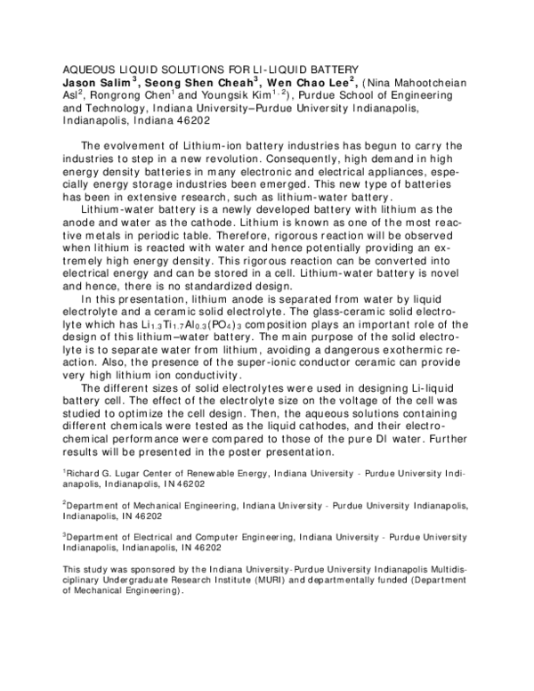(PDF) Aqueous Liquid Solutions for LI-Liquid Battery