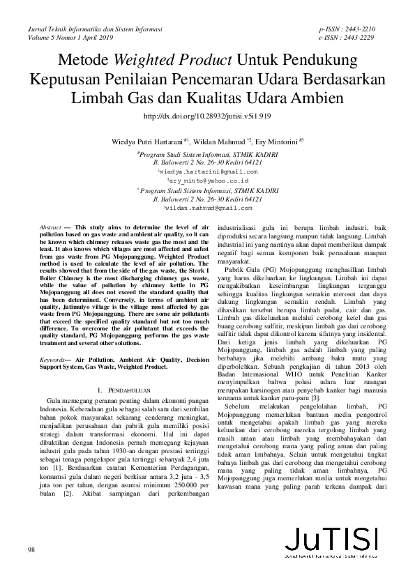 (PDF) Metode Weighted Product Untuk Pendukung Keputusan Penilaian ...