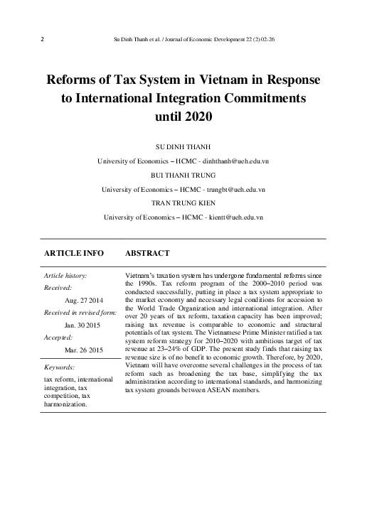 (PDF) Reforms of Tax System in Vietnam in Response to International ...