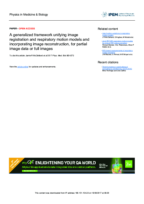 (PDF) A generalized framework unifying image registration and respiratory motion models and ...