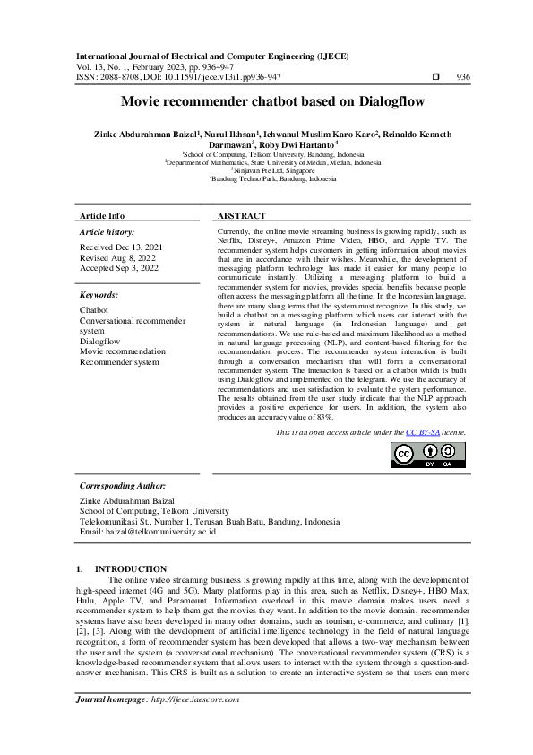 (PDF) Movie recommender chatbot based on Dialogflow