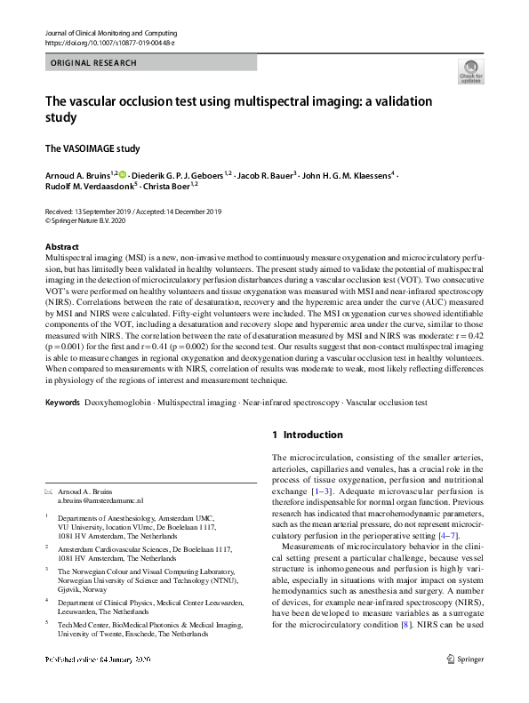 (PDF) The vascular occlusion test using multispectral imaging: a ...