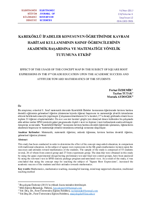 (PDF) EFFECT OF THE USAGE OF THE CONCEPT MAP IN THE SUBJECT OF SQUARE ...
