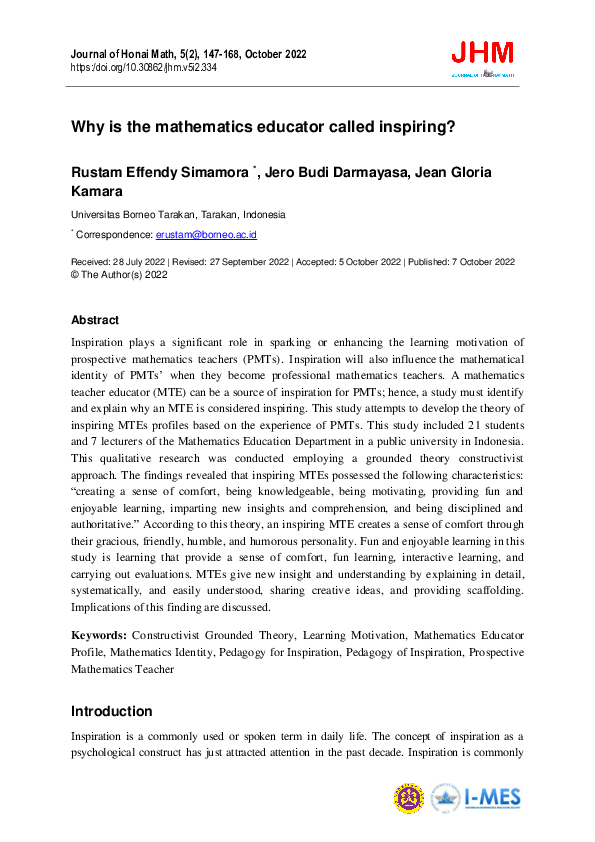 (PDF) Why is the mathematics educator called inspiring?