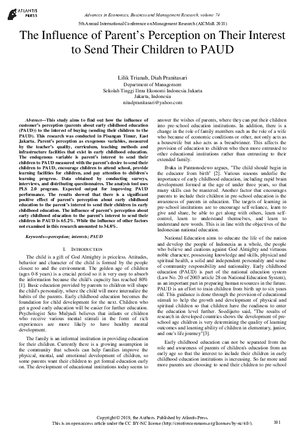 (PDF) The Influence of Parent’s Perception on Their Interest to Send ...