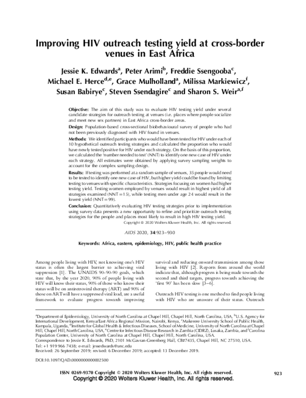 (PDF) Improving HIV outreach testing yield at cross-border venues in ...