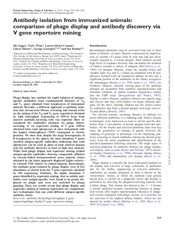 (PDF) Antibody isolation from immunized animals: comparison of phage ...