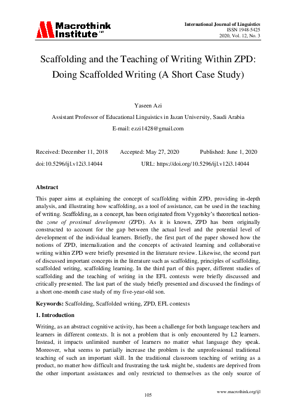 (PDF) Scaffolding and the Teaching of Writing Within ZPD: Doing ...
