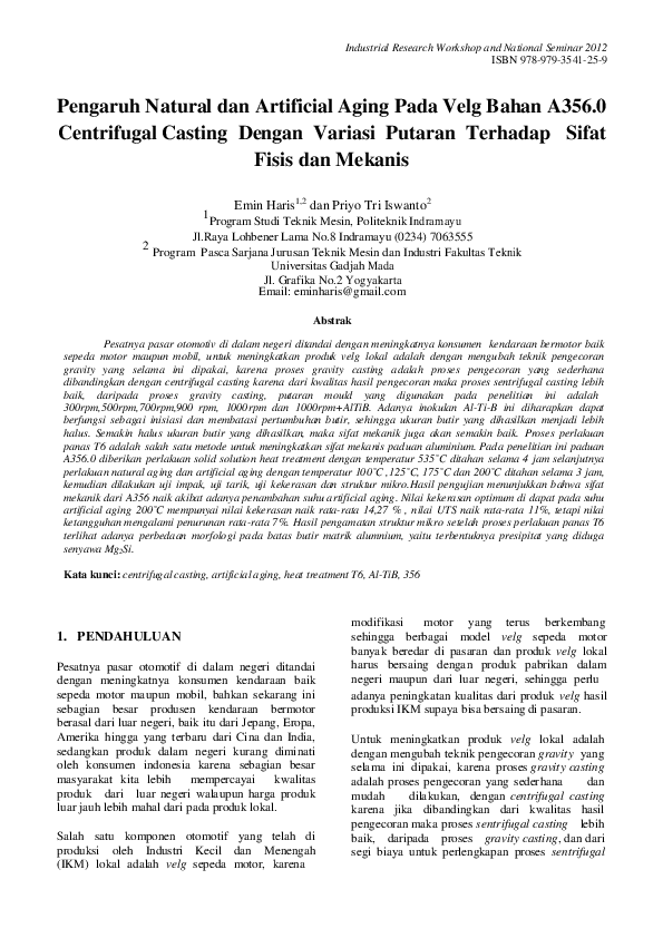 (PDF) Pengaruh Natural dan Artificial Aging Pada Velg Bahan A356.0 Centrifugal Casting Dengan ...