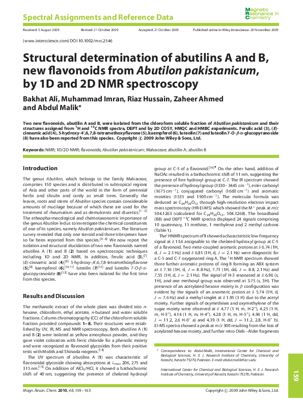 (PDF) Structural determination of abutilins A and B, new flavonoids from Abutilon pakistanicum ...
