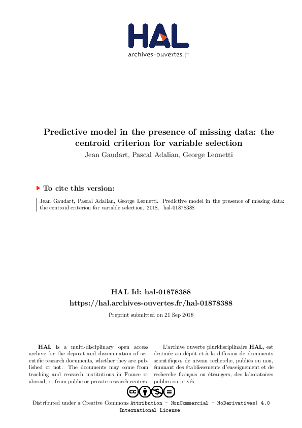 Pdf Predictive Model In The Presence Of Missing Data The Centroid