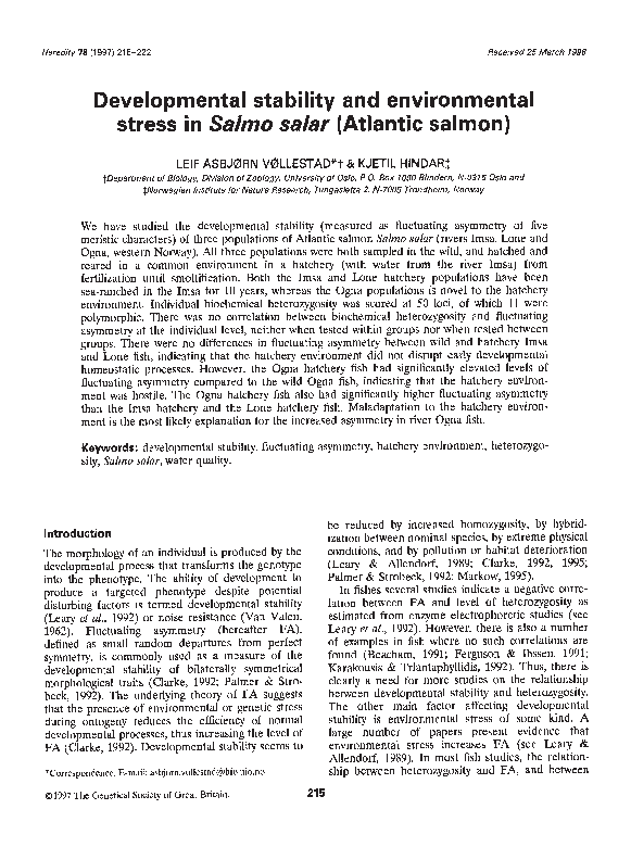 (PDF) Developmental stability and environmental stress: A geometric ...