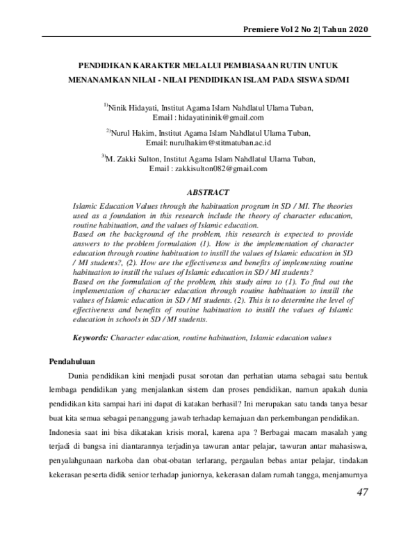 (PDF) Pendidikan Karakter Melalui Pembiasaan Rutin Untuk Menanamkan Nilai - Nilai Pendidikan ...