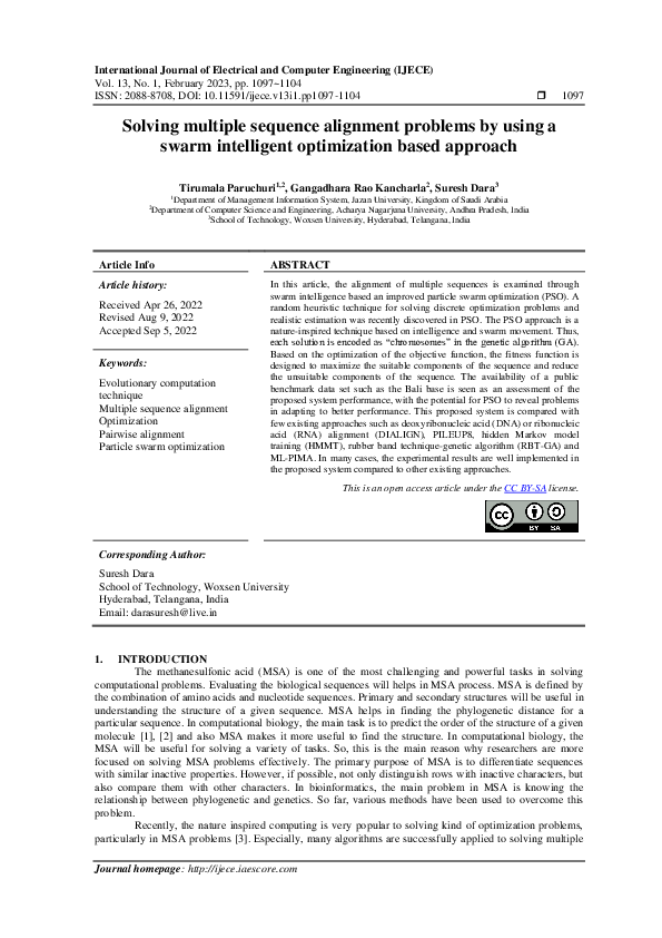 Pdf Solving Multiple Sequence Alignment Problems By Using A Swarm Intelligent Optimization 4498