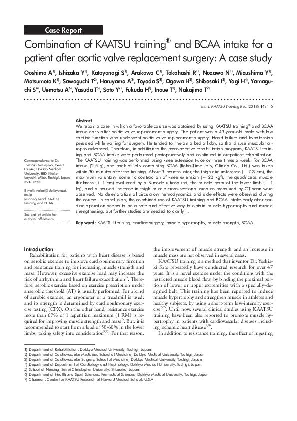 (PDF) Combination of KAATSU training ® and BCAA intake for a patient ...