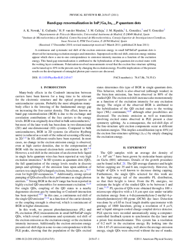 (PDF) Band-gap renormalization in InP/GaxIn1-xP quantum dots | LUISA F ...