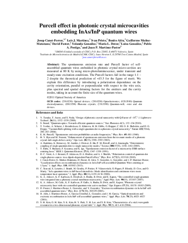 (PDF) Purcell effect in photonic crystal microcavities embedding InAs ...