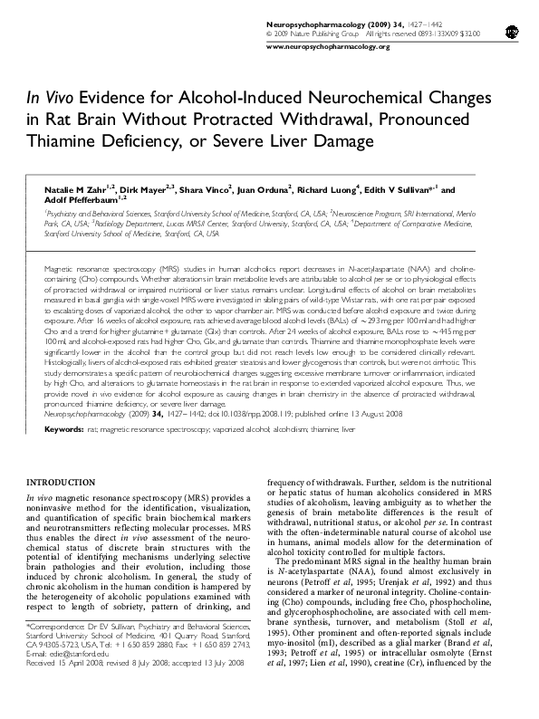 (PDF) In Vivo Evidence for Alcohol-Induced Neurochemical Changes in Rat ...