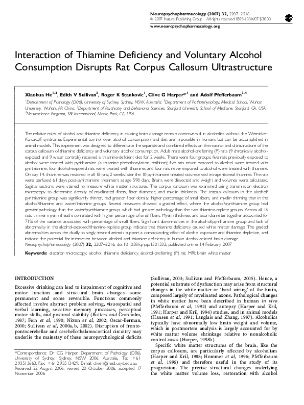 (PDF) Interaction of Thiamine Deficiency and Voluntary Alcohol ...
