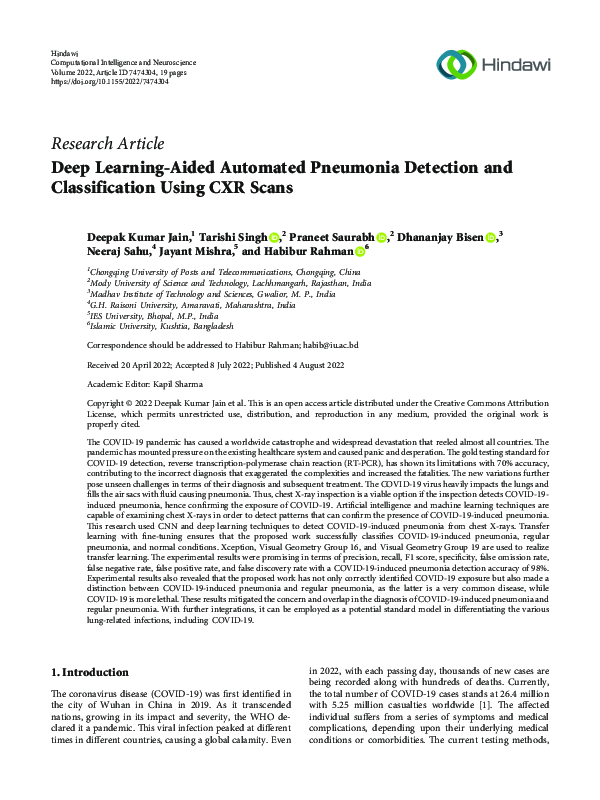 (PDF) Deep Learning-Aided Automated Pneumonia Detection and ...