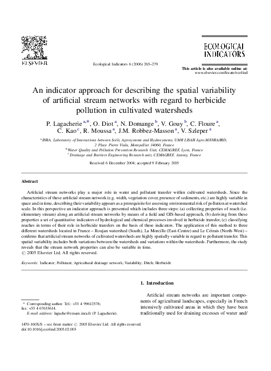 Pdf An Indicator Approach For Describing The Spatial Variability Of Artificial Stream Networks