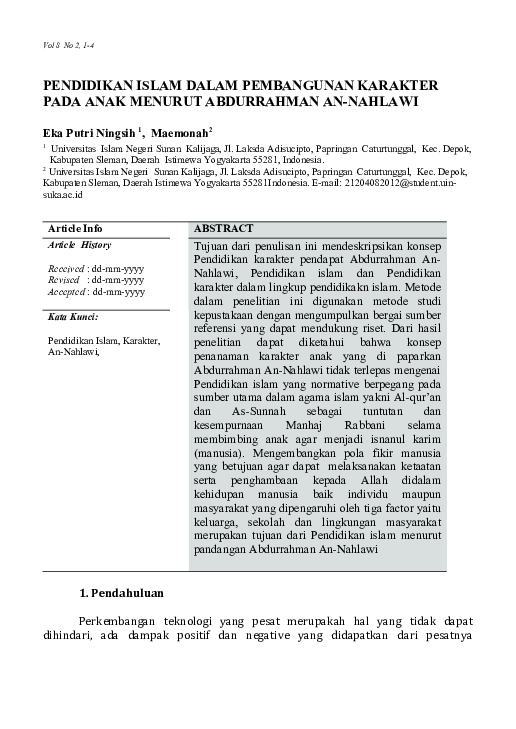 (DOC) PENDIDIKAN ISLAM DALAM PEMBANGUNAN KARAKTER PADA ANAK MENURUT ABDURRAHMAN AN-NAHLAWI ...
