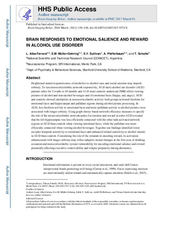 (PDF) Brain responses to emotional salience and reward in alcohol use ...