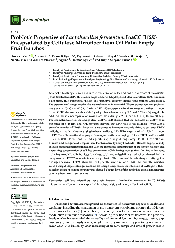 (PDF) Probiotic Properties of Lactobacillus fermentum InaCC B1295 ...