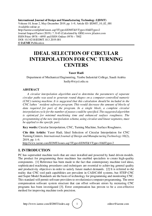 (PDF) Ideal Selection of Circular Interpolation for CNC Turning Centers