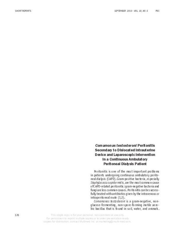 (PDF) Comamonas Testosteroni Peritonitis Secondary to Dislocated ...