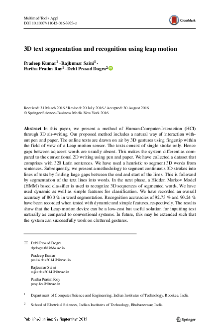 (PDF) 3D text segmentation and recognition using leap motion (PDF) 3D text segmentation and recognition using leap motion