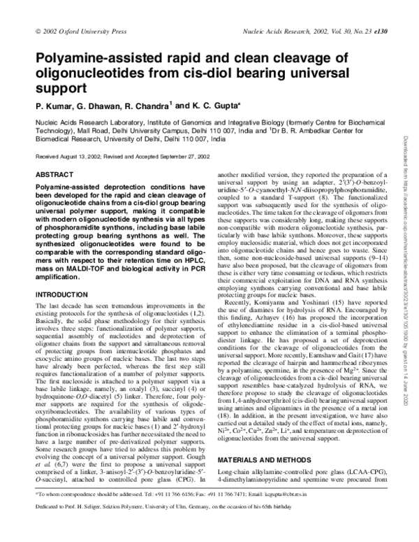 (PDF) Polyamine-assisted rapid and clean cleavage of oligonucleotides ...