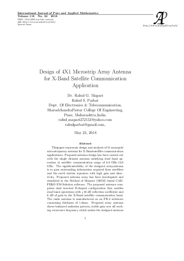 (PDF) Design of 4X1 Microstrip Array Antenna for X-Band Satellite ...