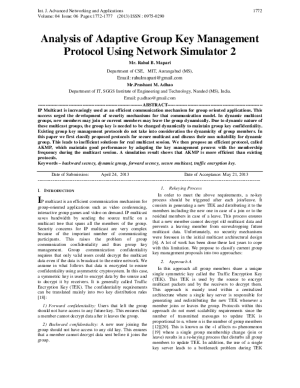 Pdf Analysis Of Adaptive Group Key Management Protocol Using Network Simulator 2