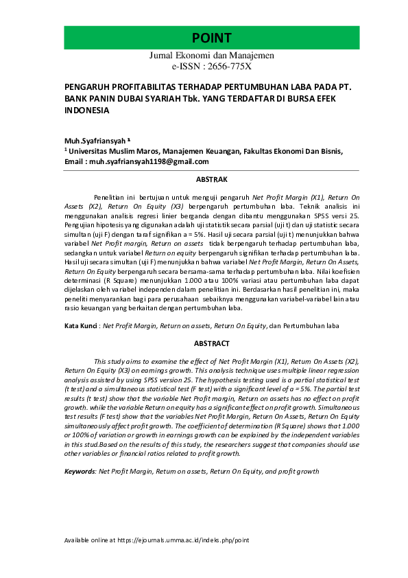 (PDF) PENGARUH PROFITABILITAS TERHADAP PERTUMBUHAN LABA PADA PT. BANK PANIN DUBAI SYARIAH Tbk ...