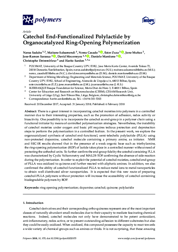 (PDF) Catechol End-Functionalized Polylactide by Organocatalyzed Ring ...