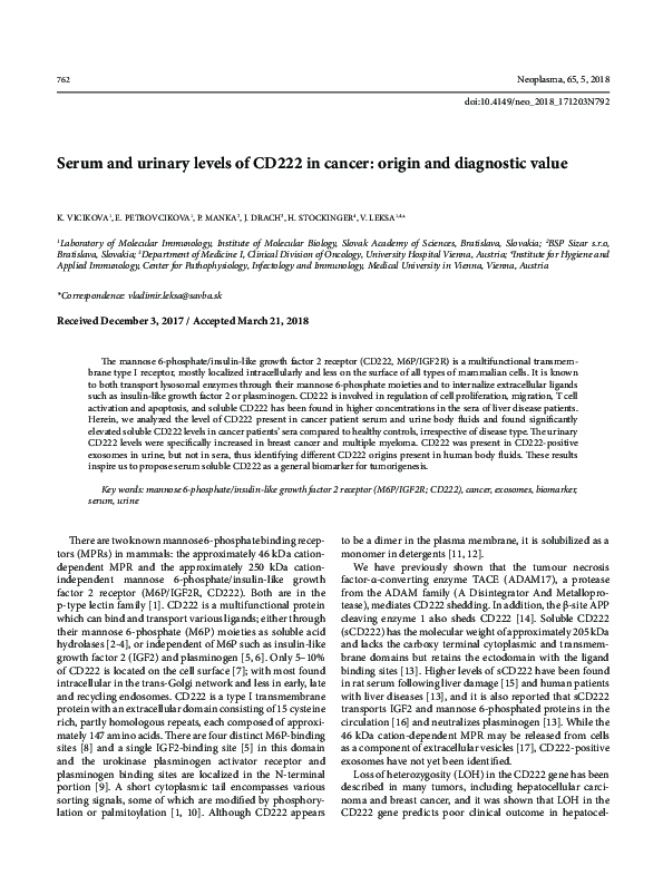 (PDF) Serum and urinary levels of CD222 in cancer: origin and diagnostic value