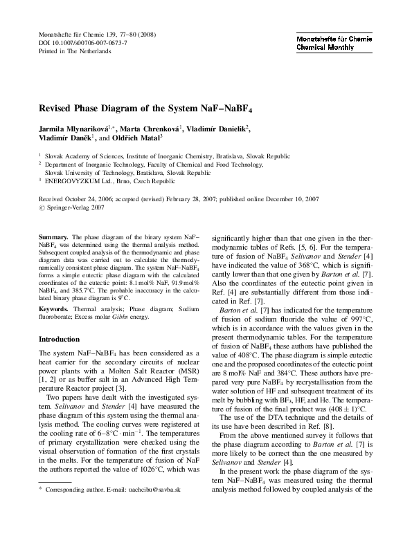 (PDF) Revised Phase Diagram of the System NaF–NaBF4