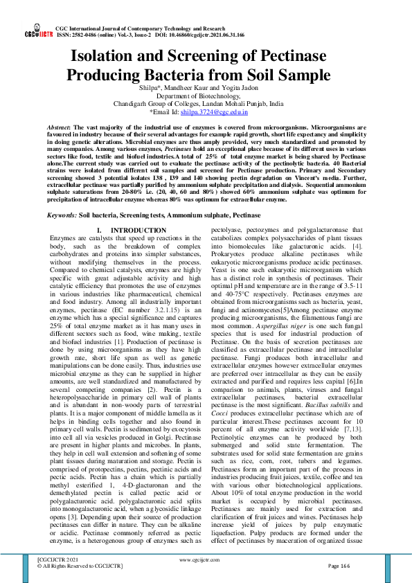 (PDF) Isolation and Screening of Pectinase Producing Bacteria from Soil ...