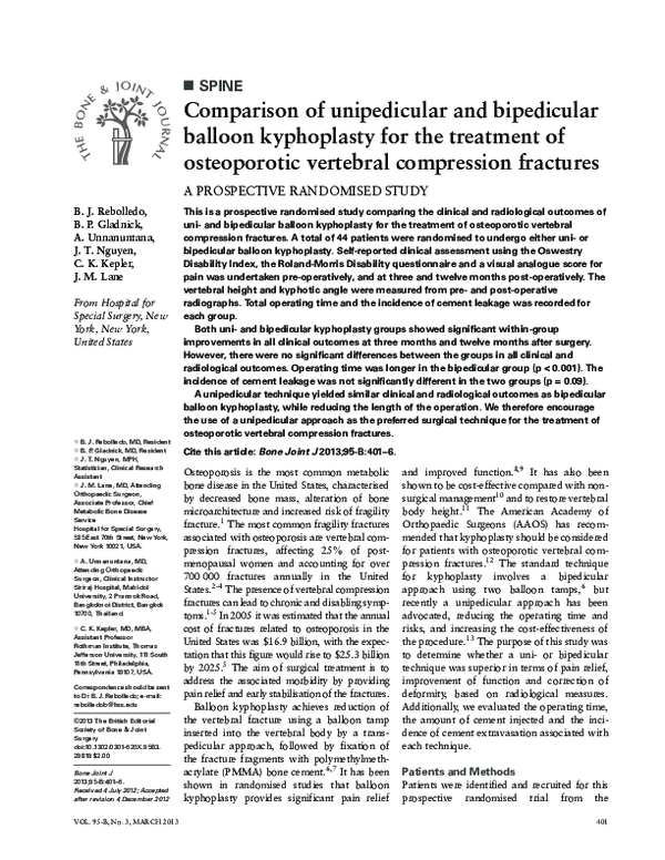 (PDF) Comparison of Unipedicular and Bipedicular Balloon Kyphoplasty ...
