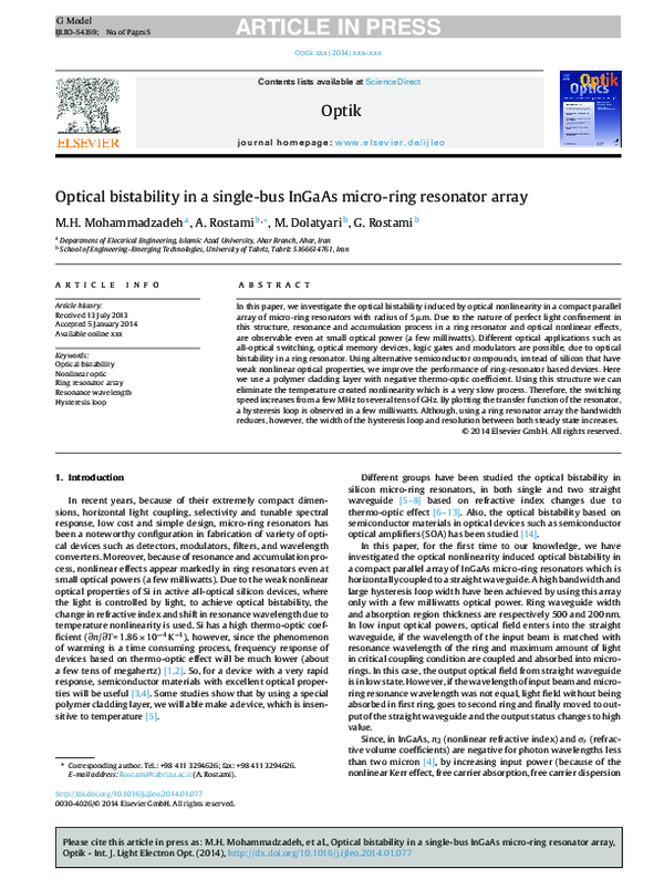 (PDF) Optical bistability in a single-bus InGaAs micro-ring resonator array