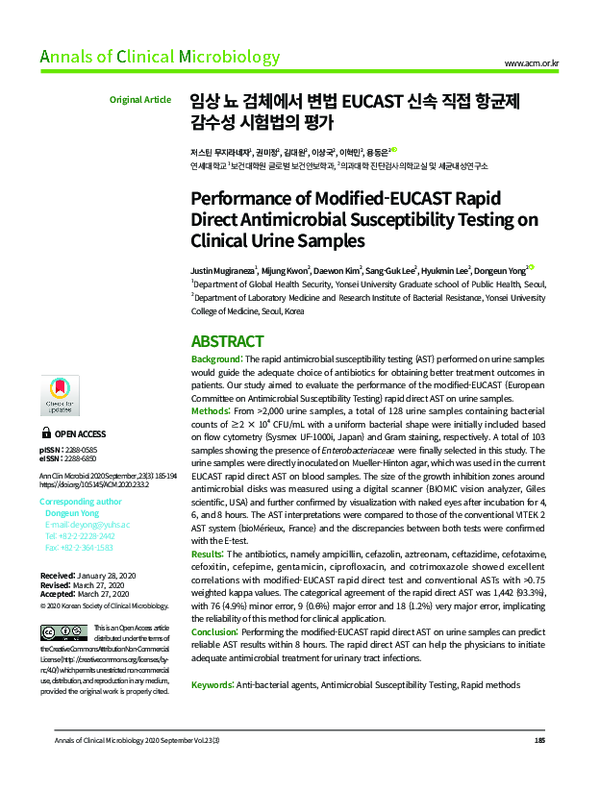 (PDF) Performance of Modified-EUCAST Rapid Direct Antimicrobial ...