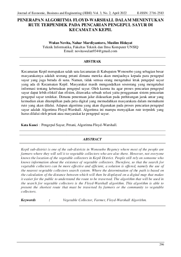 (PDF) Penerapan Algoritma Floyd-Warshall Dalam Menentukan Rute ...