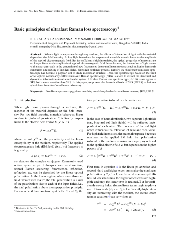 (PDF) Basic principles of ultrafast Raman loss spectroscopy#