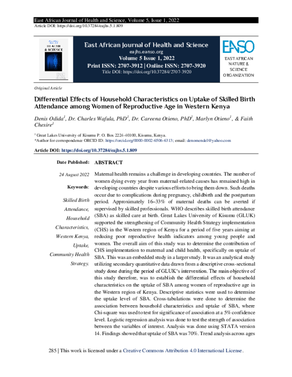 (PDF) Differential Effects of Household Characteristics on Uptake of Skilled Birth Attendance ...