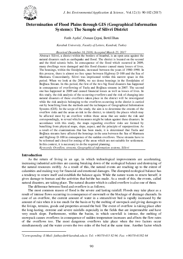 (PDF) Determination of flood plains through GIS (Geographical Information Systems): the sample ...